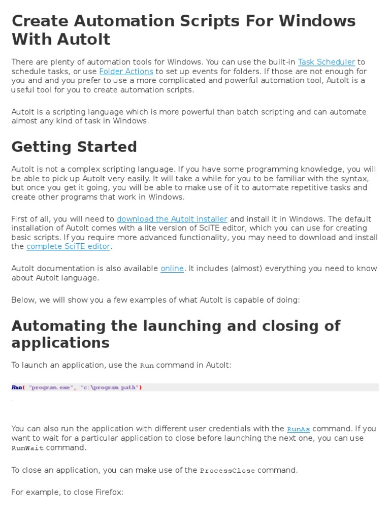 AutoIt Scripting for Windows Users | PDF | Scripting Language | Installation (Computer Programs)