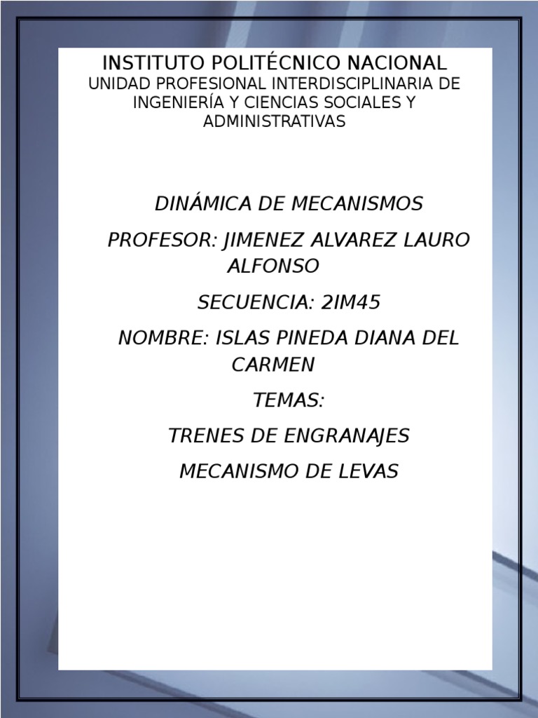 Levas Y Trenes De Engrane Pdf Engranaje Transmisión Mecánica