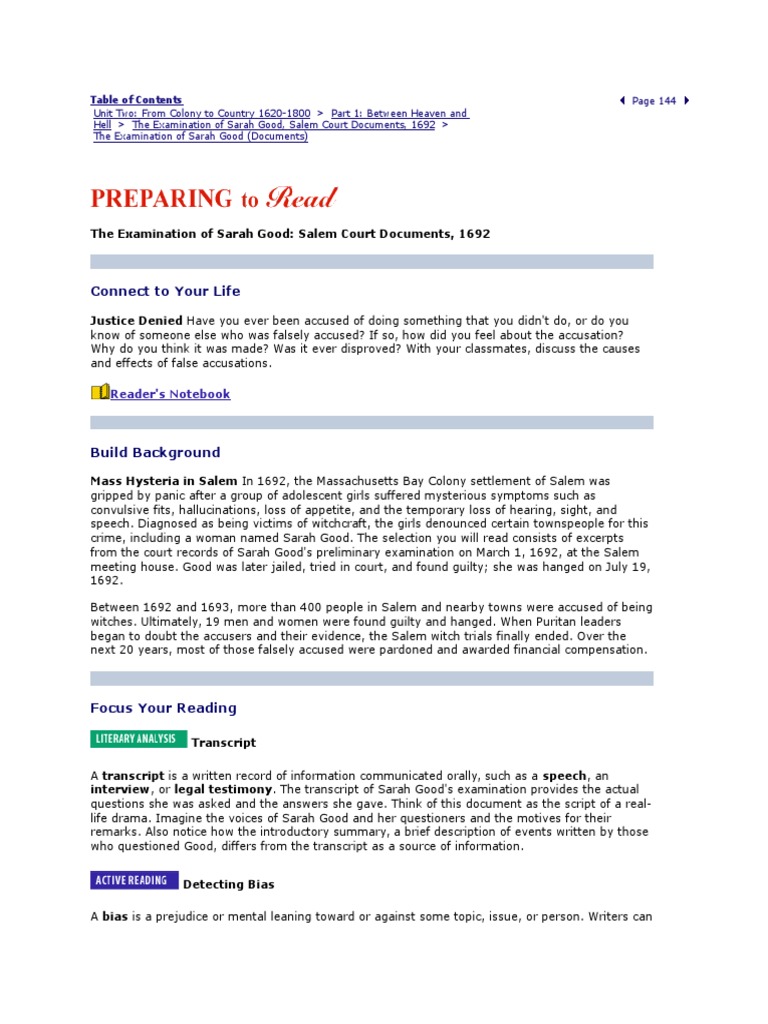 Examination of Sarah Good | PDF