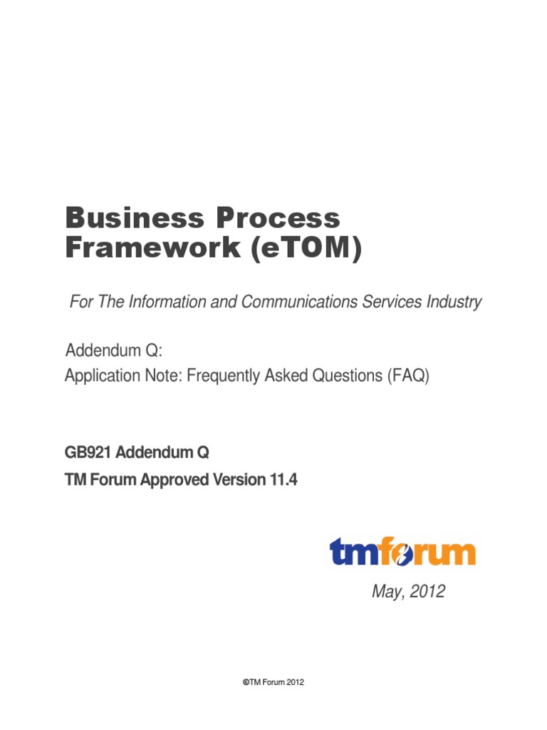 Business Process Framework (eTOM) : For The Information and ...