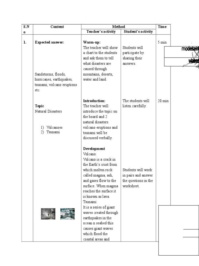 Lesson Plan Natural Disasters | PDF | Volcano | Natural Disasters