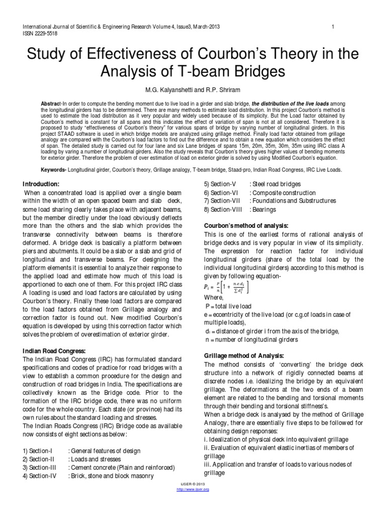 Study of Effectiveness of Courbons Theory in The Analysis of T Beam ...