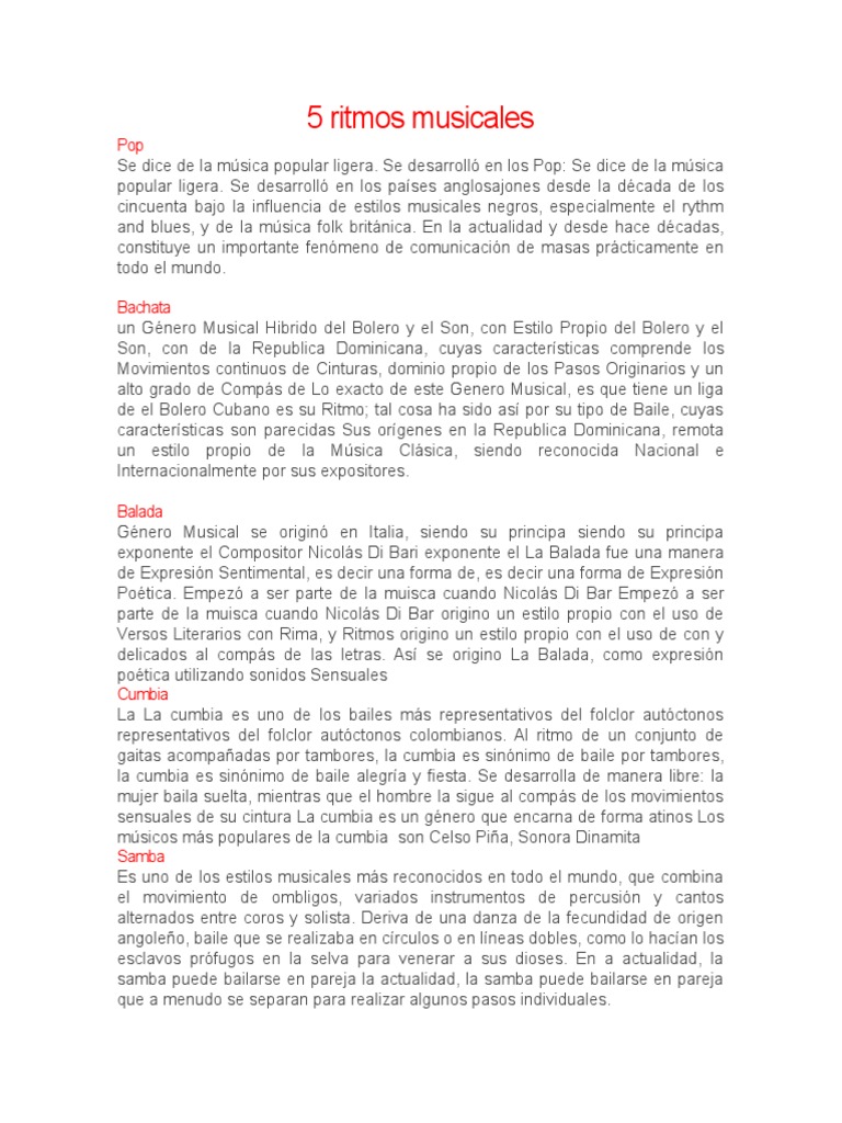 5 Ritmos Musicales | PDF | Bailes | Ritmo