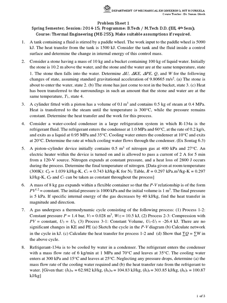 Thermodynamics Assignment Sheet | PDF | Heat Exchanger | Heat