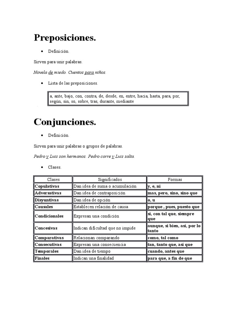 Preposiciones - Conjunciones - Interjeccion | PDF | Semántica ...