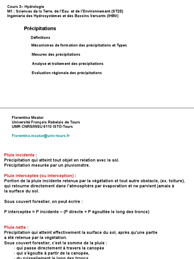 Cours Hydrologie | PDF | Précipitation | Pluie