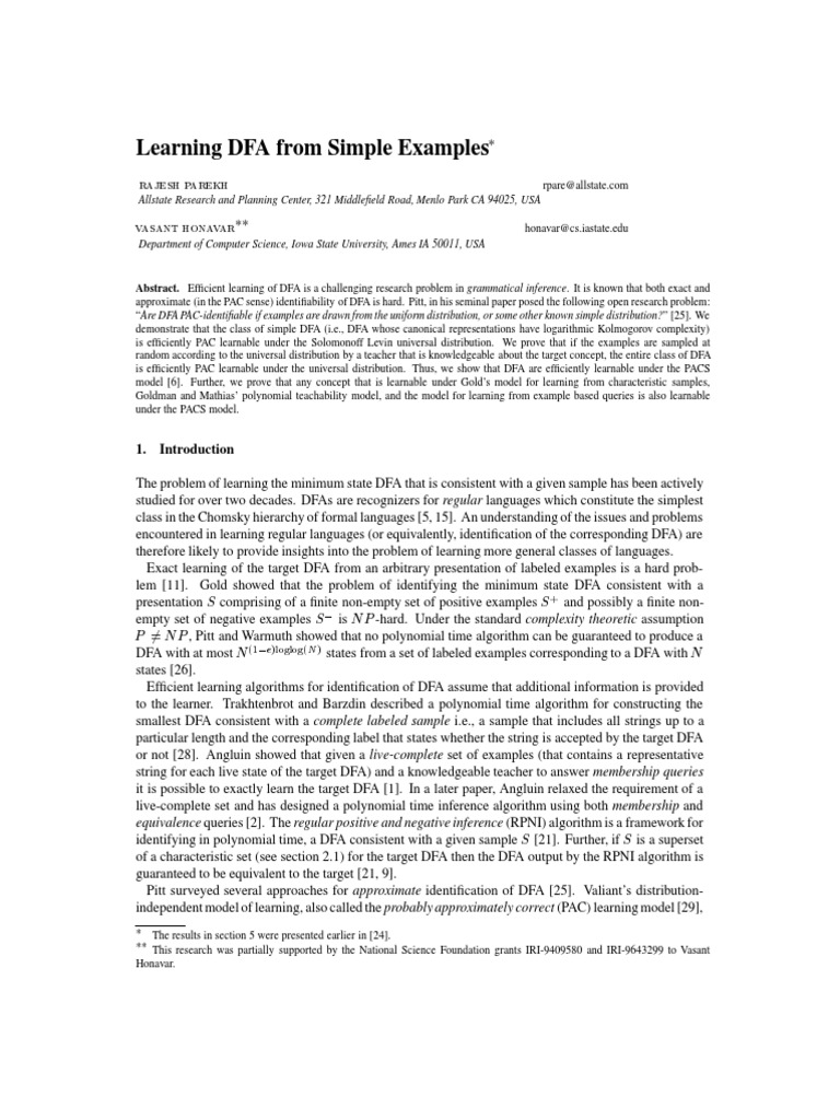 Learning Dfa From Simple Examples S S S Np P Np N N Pdf Computational Complexity Theory