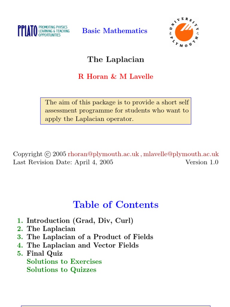 TP1 01 Vector Calculus 03 Laplacian | PDF | Linear Algebra | Functional ...