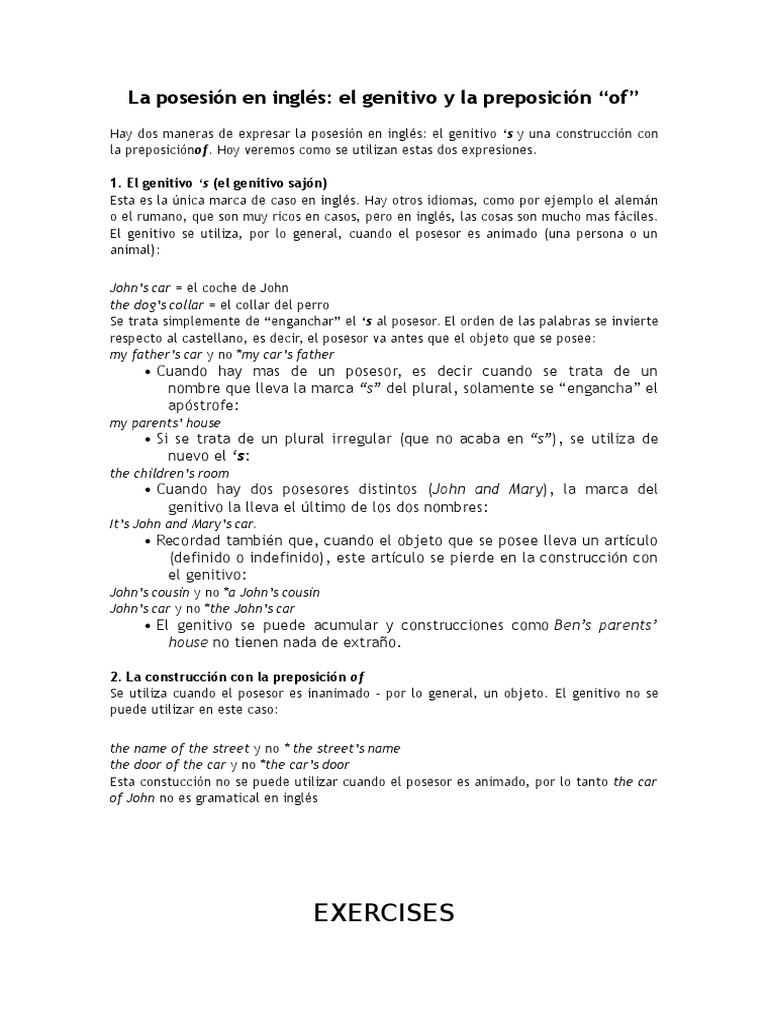 El Genitivo y "Of" en Inglés | PDF | Artes del Lenguaje y Comunicación ...