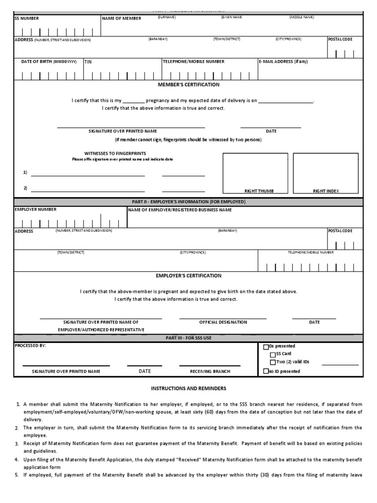 SSS Maternity Notification | PDF