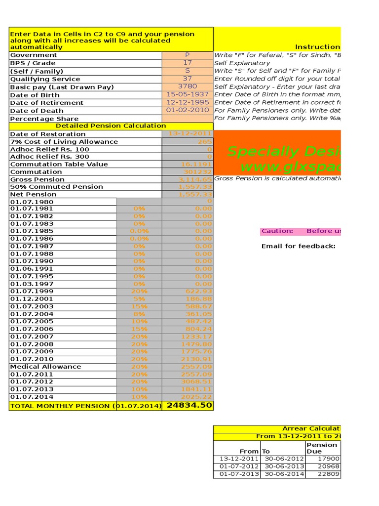 Pension + Commutation Calculator For Pakistan Govt. Pensioners | PDF ...
