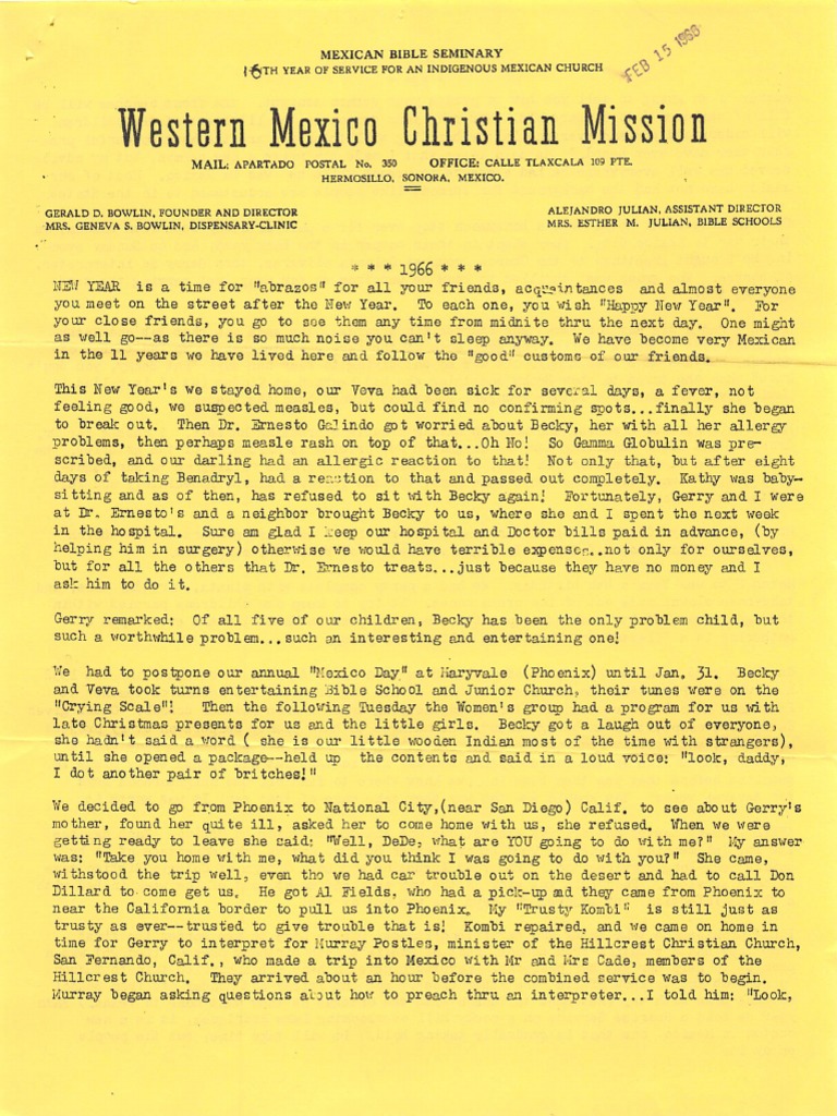 Bowlin Gerald Geneva 1966 Mexico | PDF | Evangelism | Christian Mission