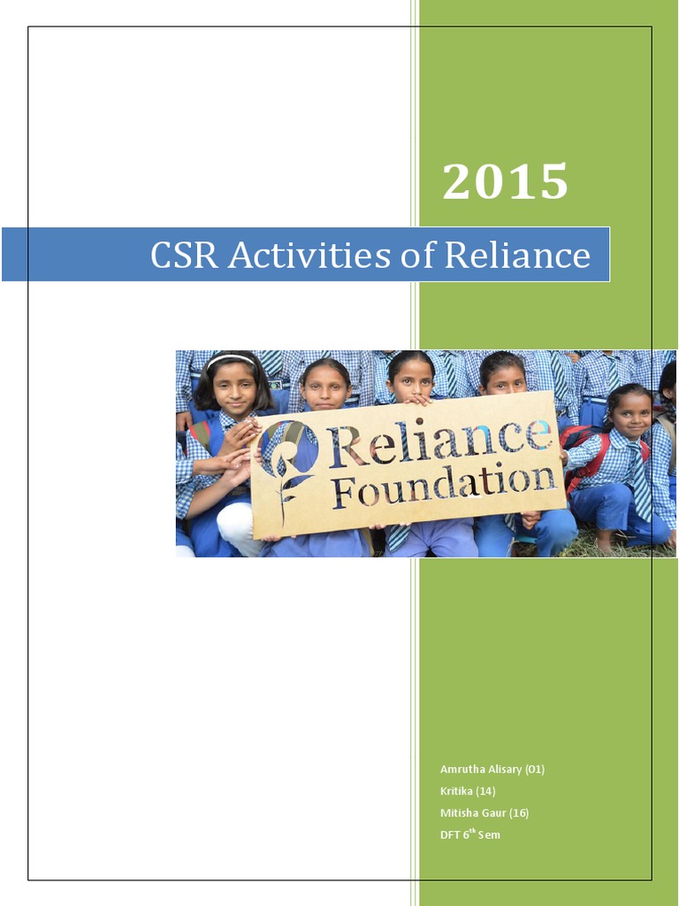 CSR Activities of Reliance: Amrutha Alisary (01) Kritika (14) Mitisha ...