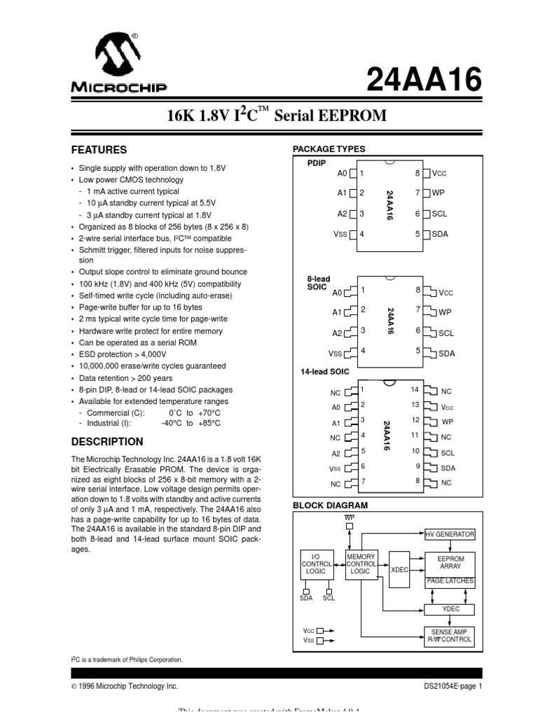 16K 1.8V I C Serial EEPROM: Features | PDF | Bit | Pointer (Computer Programming)