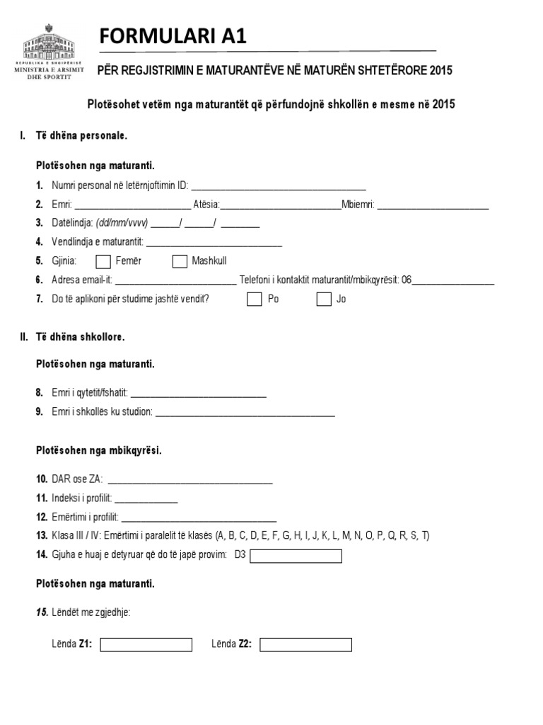 Formulari A1 Dhe A1Z | PDF