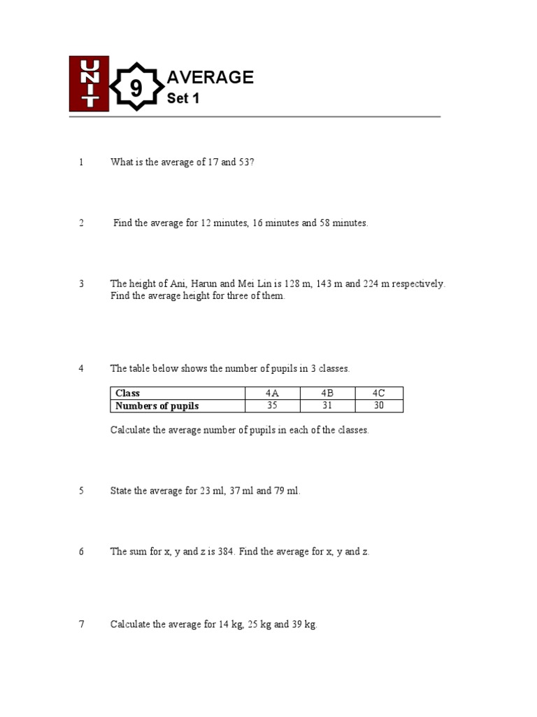 Average: Class Numbers of Pupils | PDF | Average | Kilogram