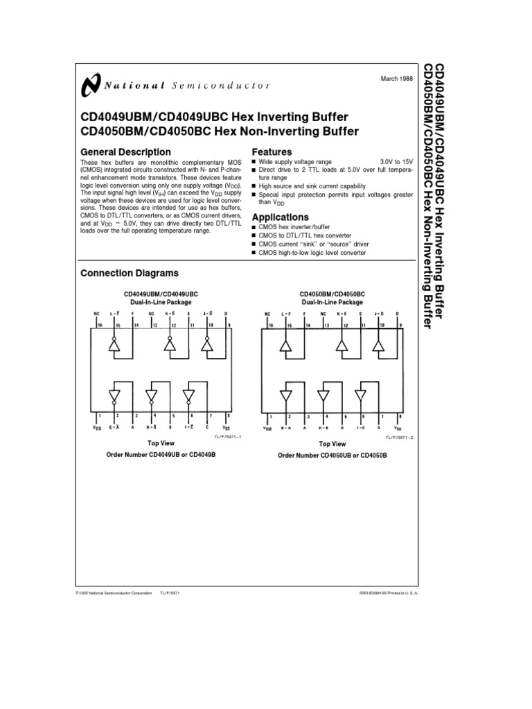 CD4049 CD4050 hoja de datos | Cmos | Digital Electronics