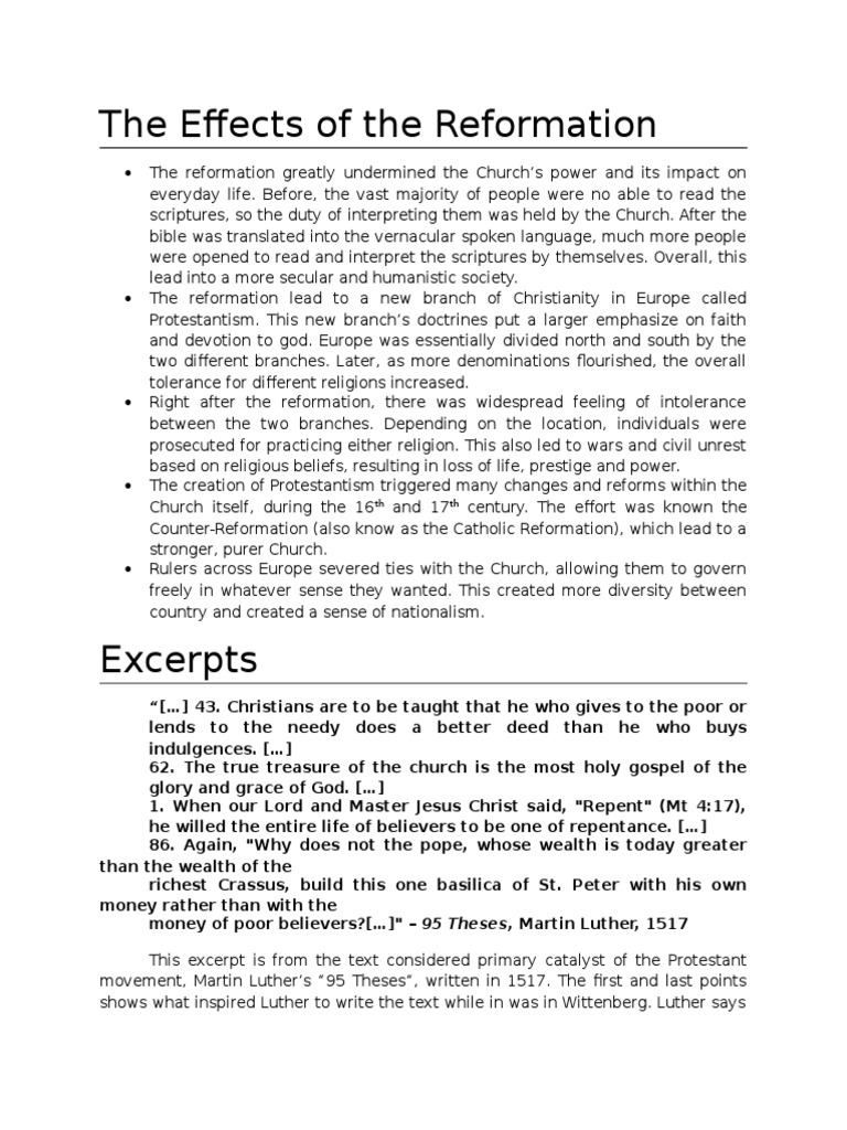 The Effects of The Reformation | PDF | Martin Luther | Protestant ...