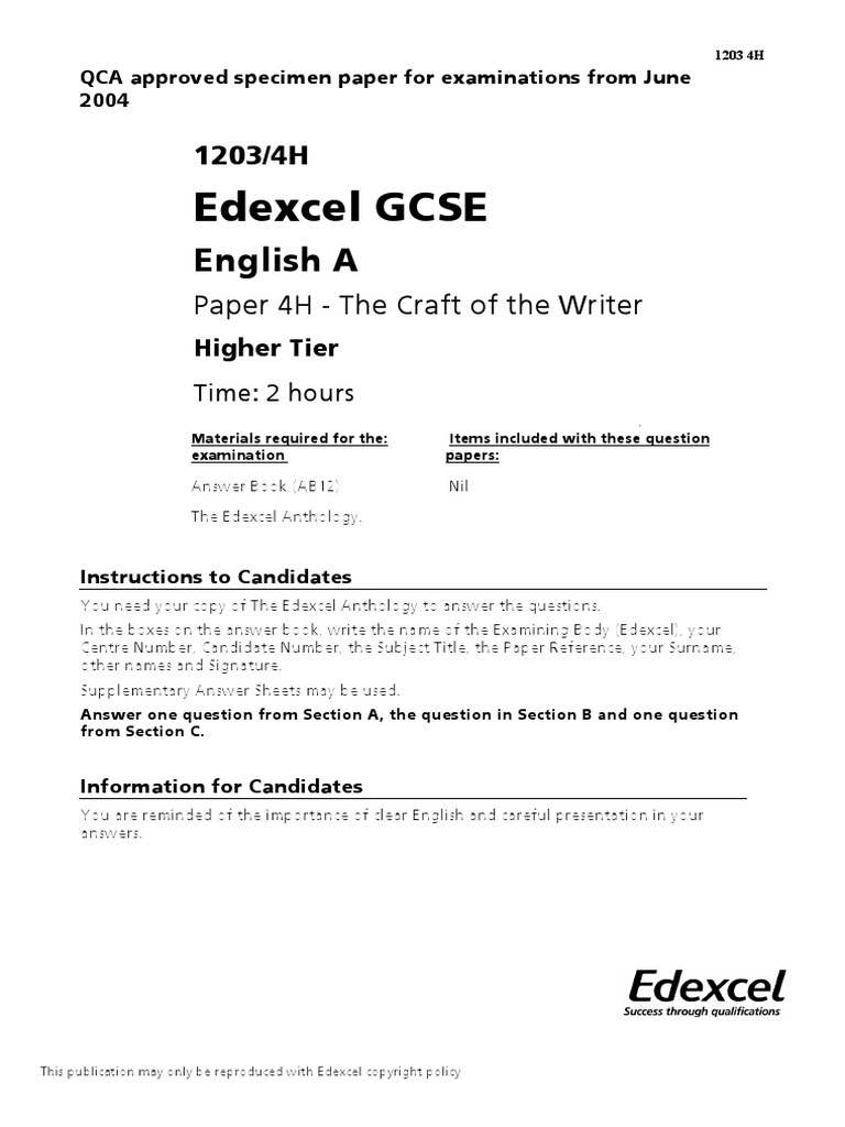 An Examination of Poetry and Non-Fiction from the Edexcel Anthology ...