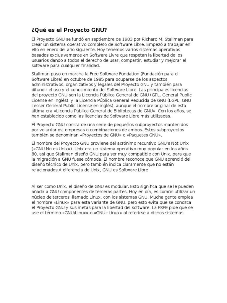 Qué Es El Proyecto GNU | PDF | Ñu | Software libre