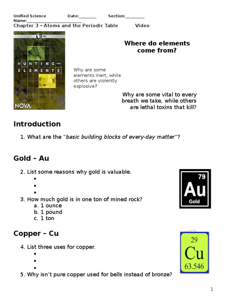 Hunting The Elements Packet | PDF | Chemical Elements | Atoms