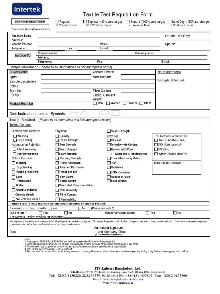 BD Test Textile Request Form | PDF | Indemnity | Law Of Agency