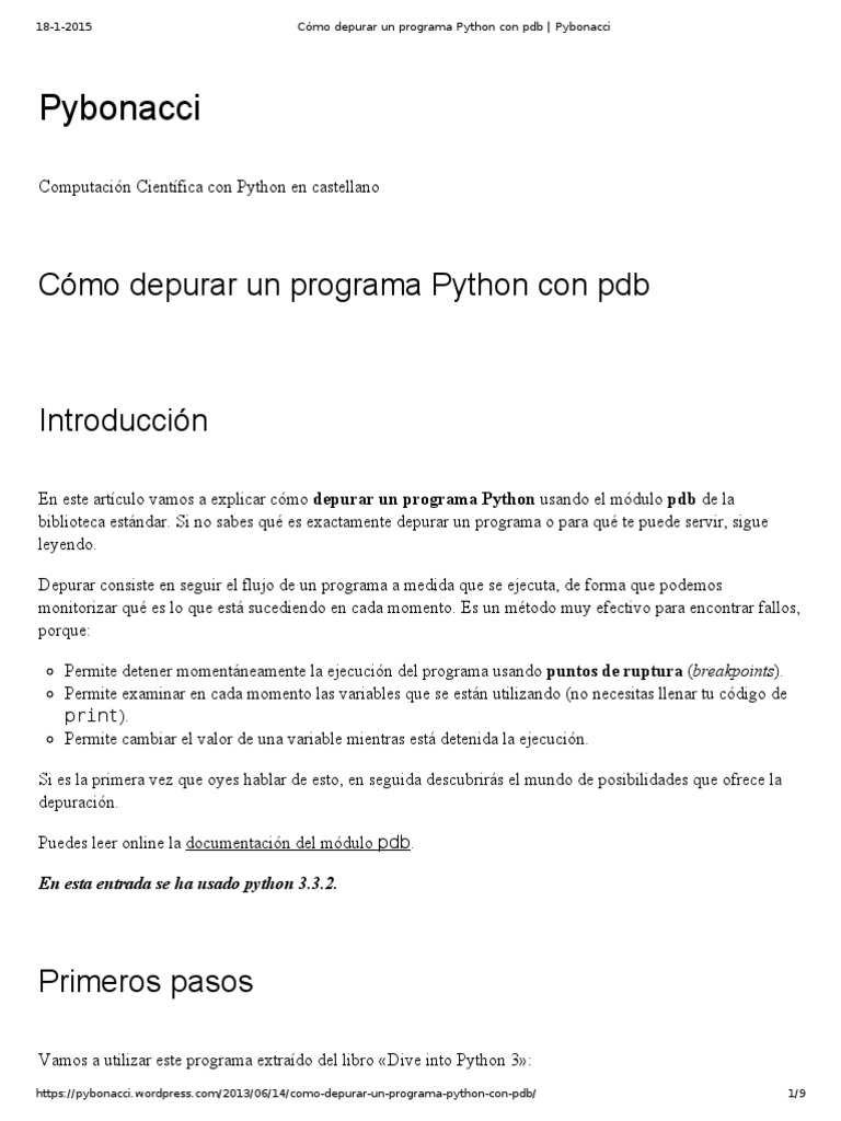 Depuración Python con pdb: Guía Práctica | PDF | Python (lenguaje de ...