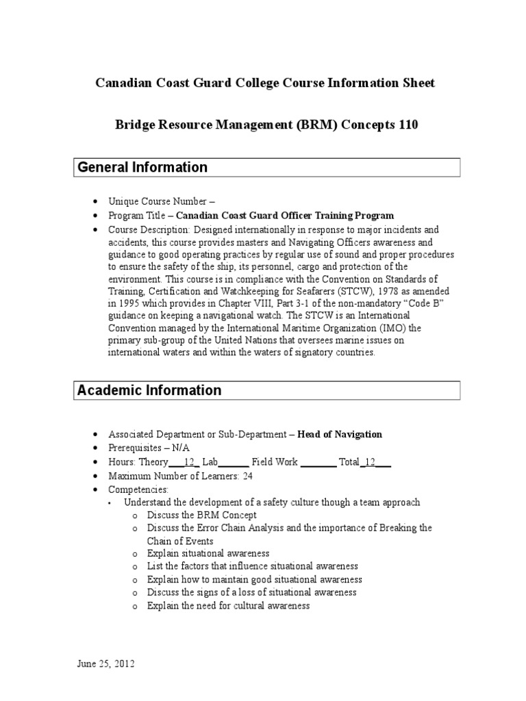 Bridge Resource Management Course Overview | PDF | Business | Transport