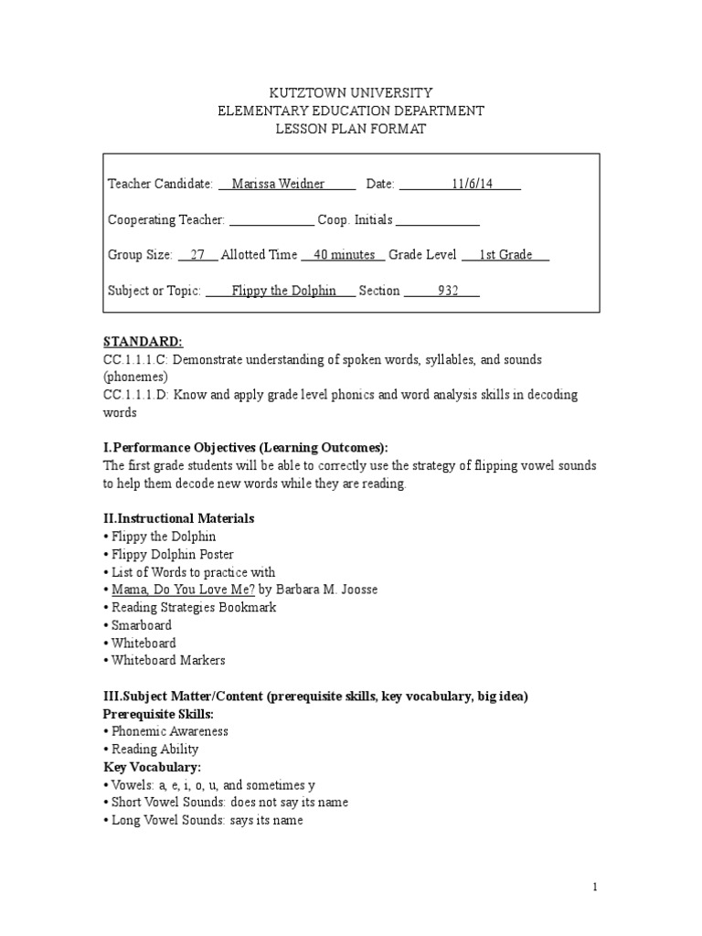 Flippy Dolphin Lesson Plan | PDF | Phonics | Linguistics