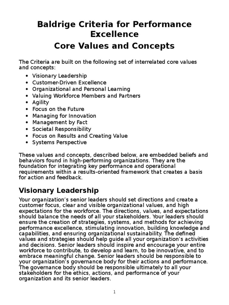 Baldrige Criteria Core Values | Innovation | Leadership