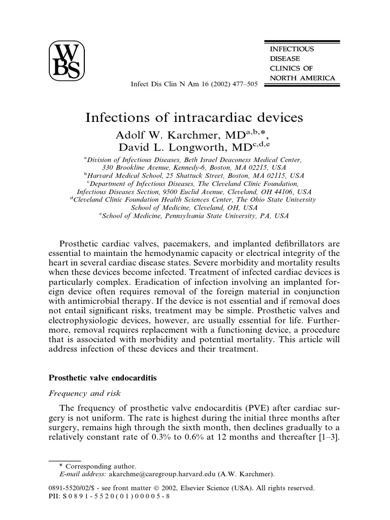 Infections of Intracardiac Devices PDF | Download Free PDF ...