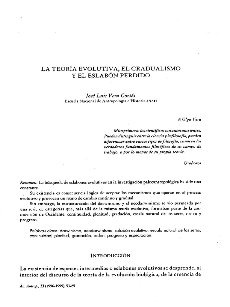 La Teoría Evolutiva, El Gradualismo y El Eslabón Perdido. | PDF ...
