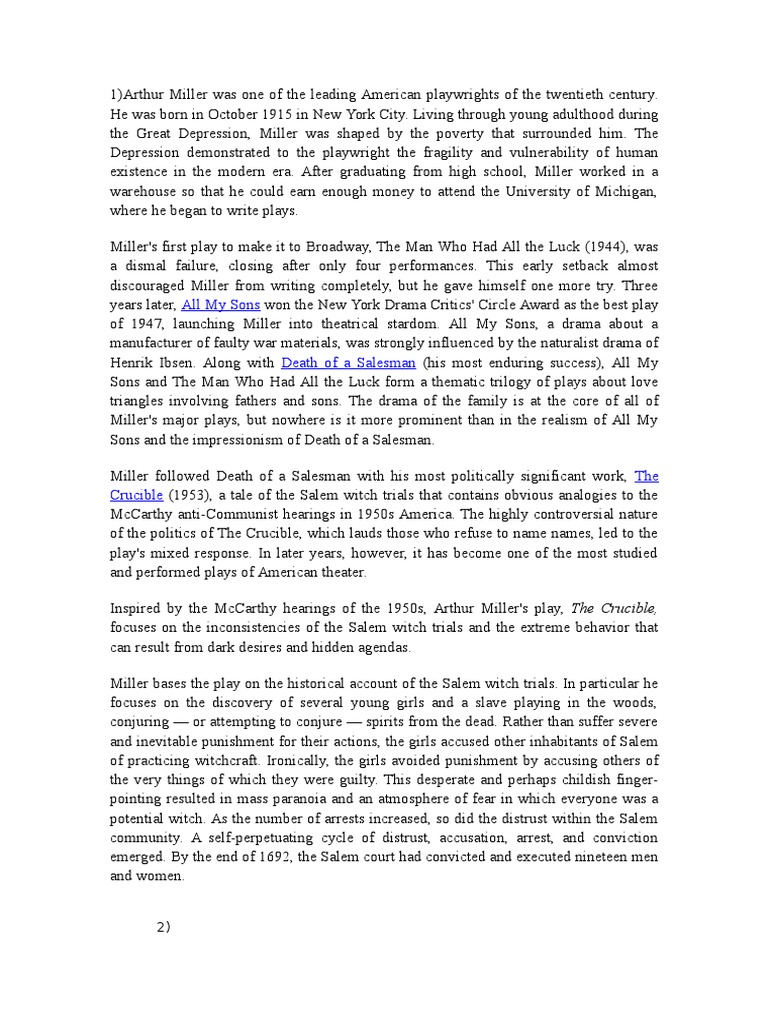 Arthur Miller's The Crucible Analysis | PDF | Witchcraft | Mc Carthyism