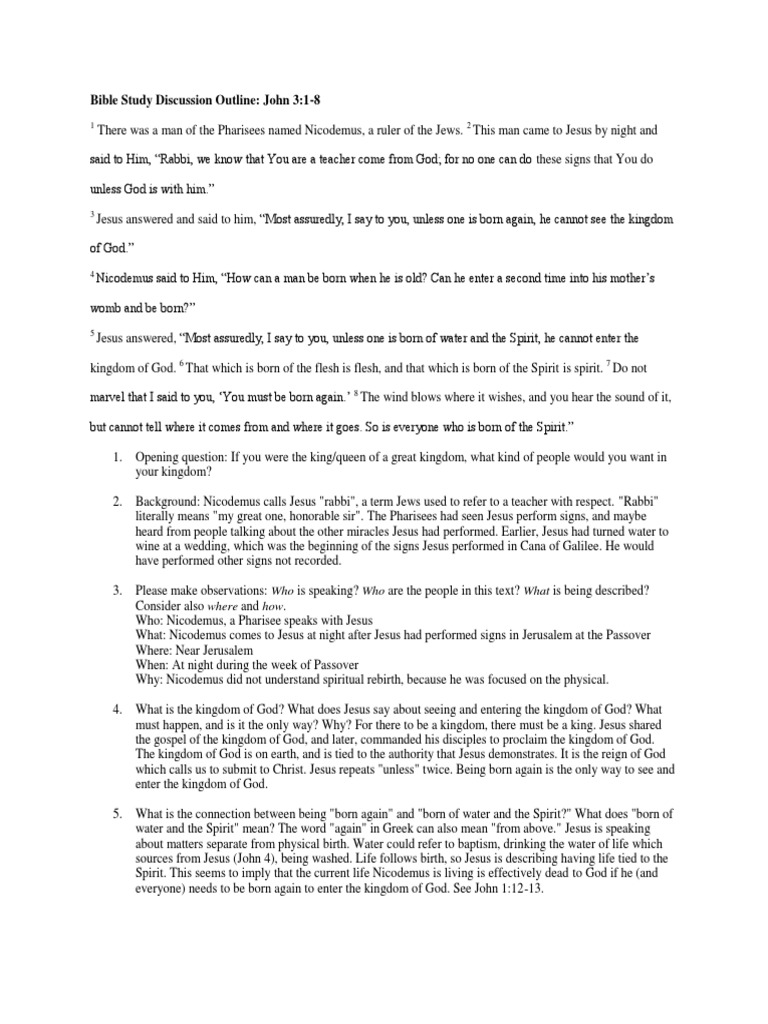 John 3 Bible Study Outline | Download Free PDF | Born Again | Jesus