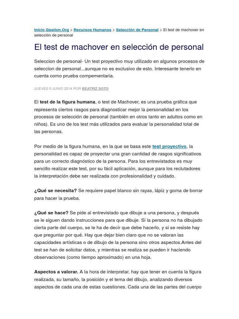 El Test de Machover en Selección de Personal | Recursos humanos | Cognición