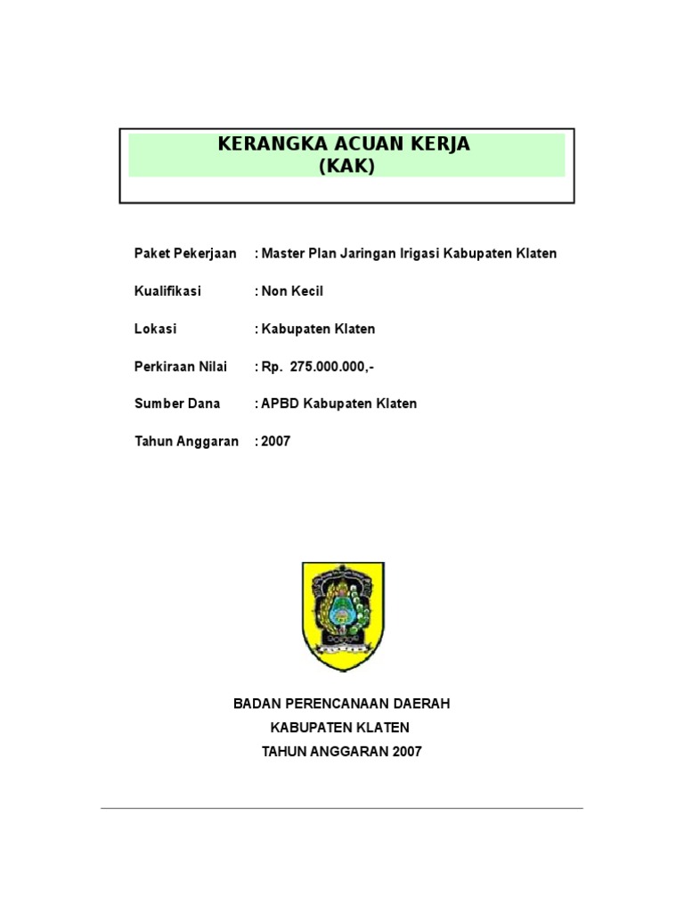 Kak Master Plan Jaringan Irigasi | PDF