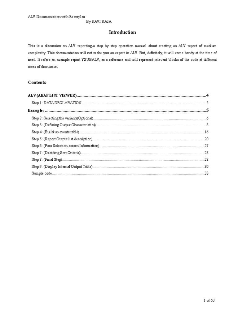 Alv (Abap List Viewer) | PDF | Parameter (Computer Programming) | Subroutine