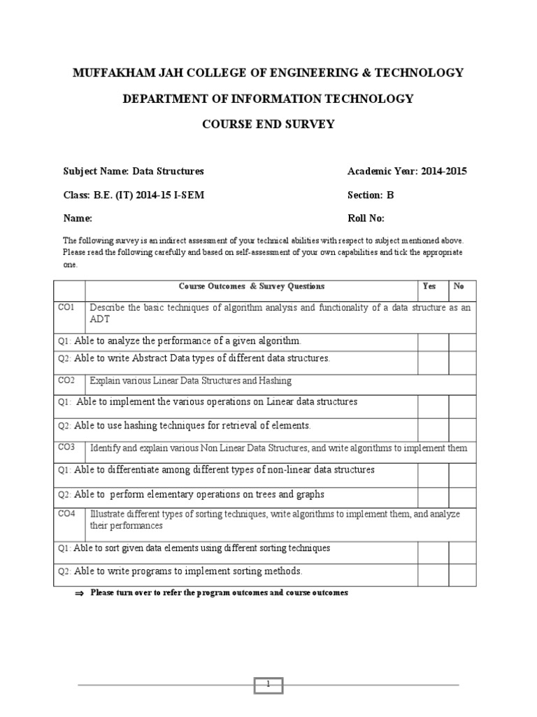 Course End Survey DS - B SEC | PDF | Data Structure | Engineering