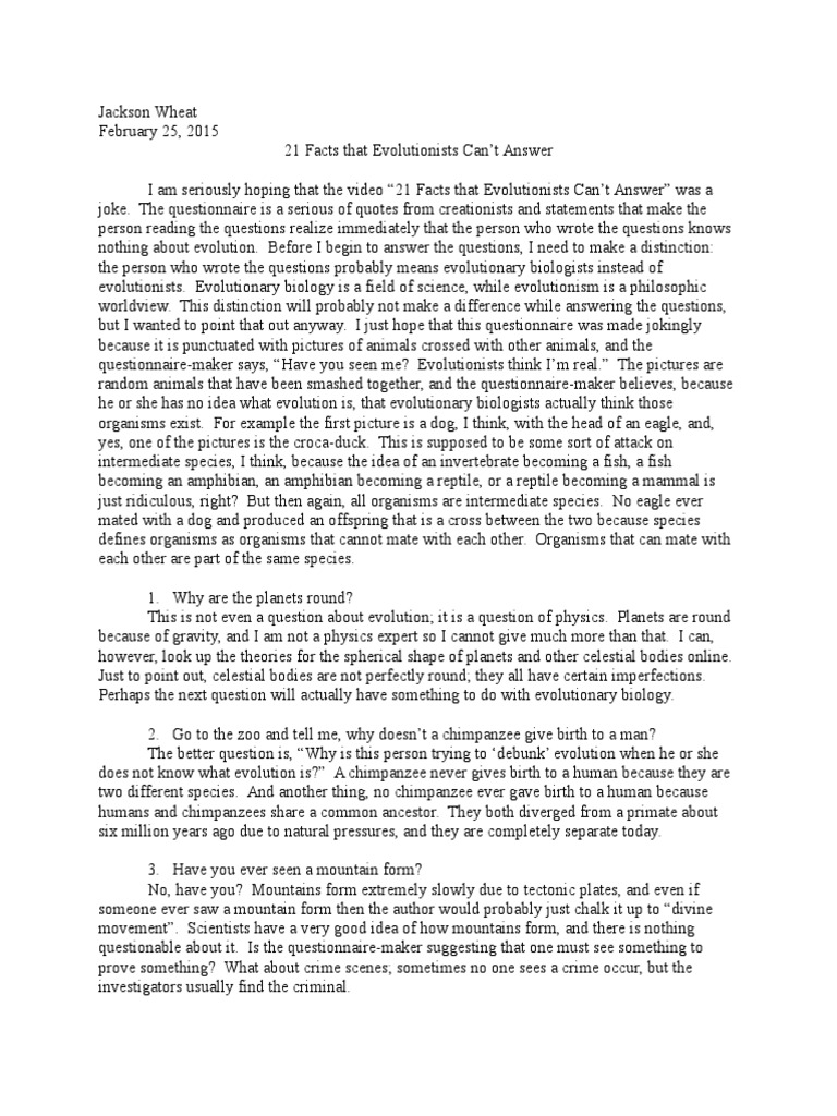 21 Facts That Evolutionists Can't Answer | PDF | Evolution | Organisms