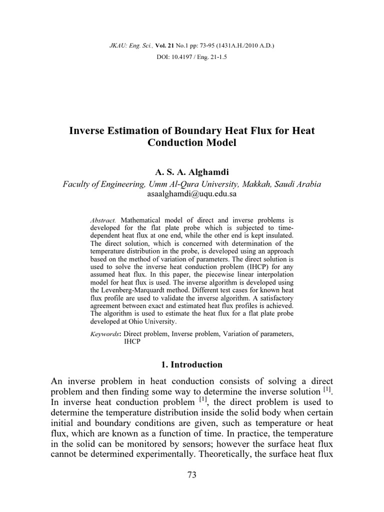 Inverse Estimation of Boundary Heat Flux For Heat Conduction Model | PDF | Inverse Problem ...