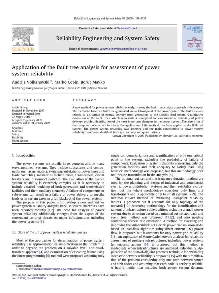 Application of The Fault Tree Analysis For Assessment of Power System Reliability | PDF ...
