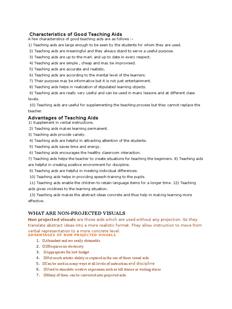 Characteristics of Good Teaching Aids | PDF | Teachers | Learning
