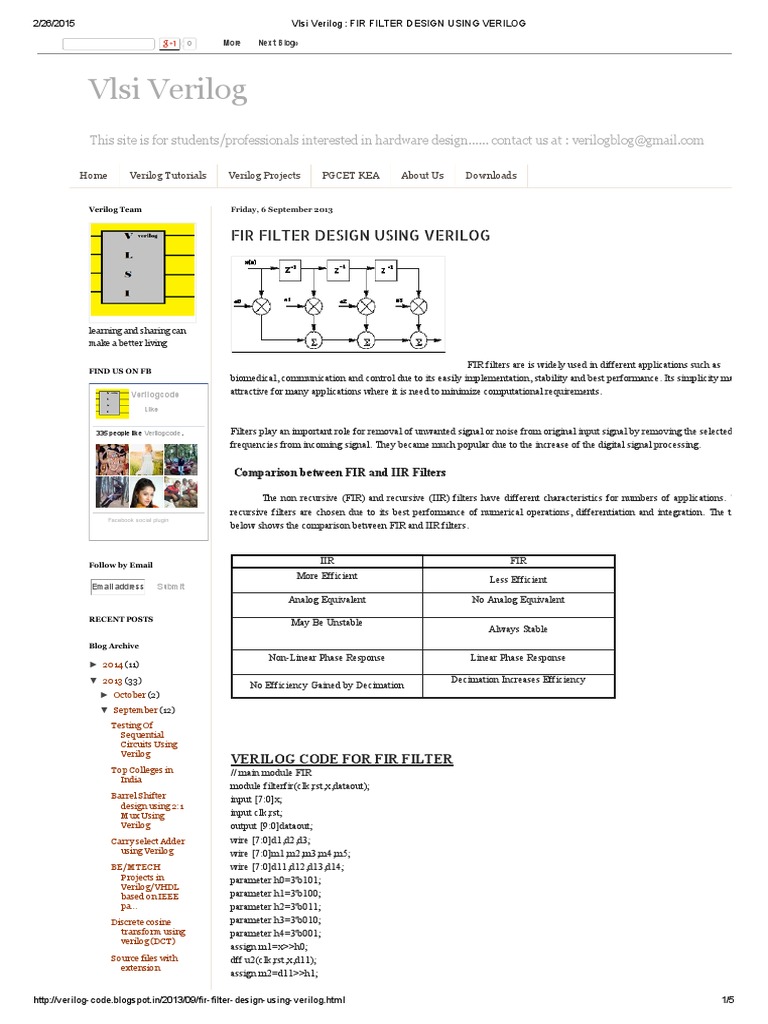 Vlsi Verilog - Fir Filter Design Using Verilog | PDF | Algorithms ... Vlsi Verilog - Fir Filter Design Using Verilog | PDF | Algorithms ...