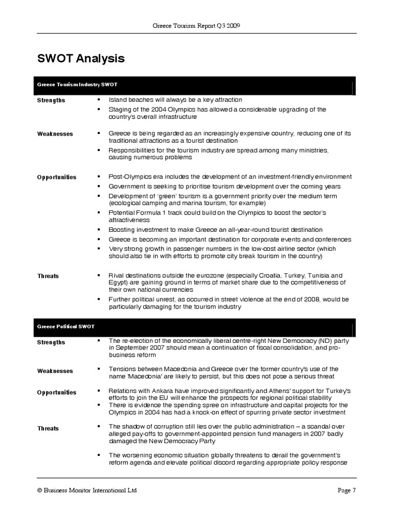 SWOT Greece Tourism Report PDF | PDF | Greece | Eurozone