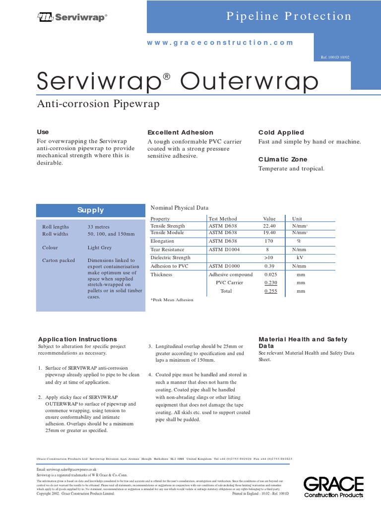 Serviwrap Outerwrap Data Sheet | PDF | Strength Of Materials ...