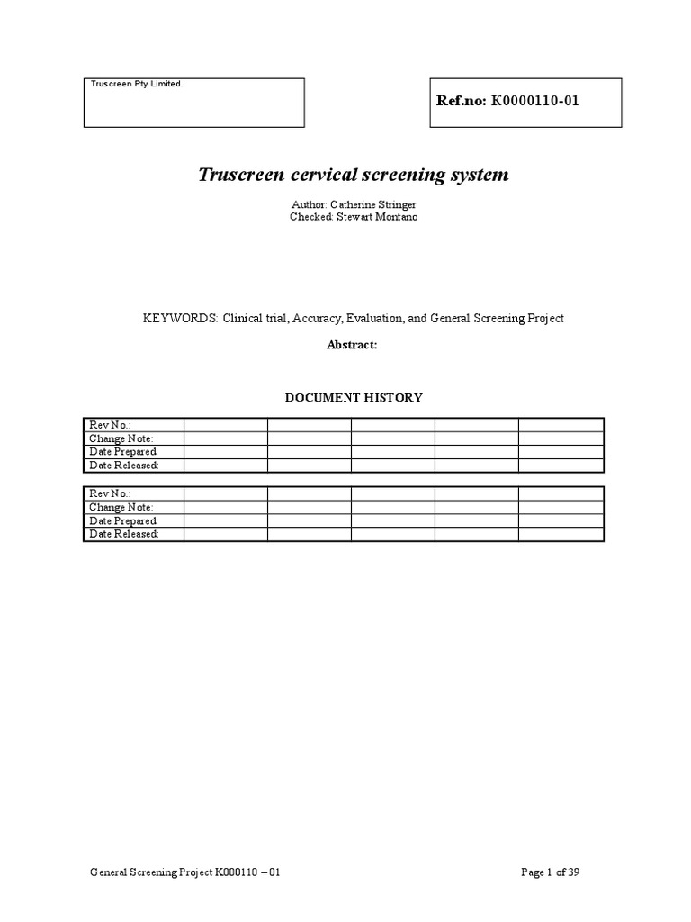 Truscreen Cervical Screening System | PDF | Cervical Cancer | Clinical ...