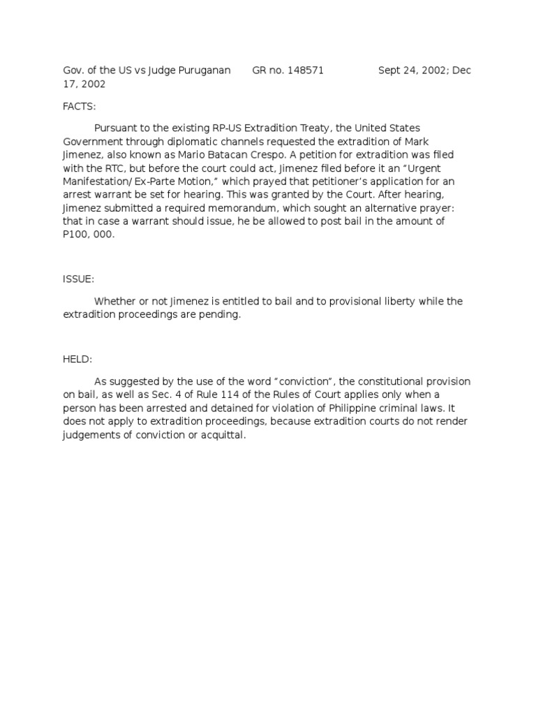 Extradition Bail Ruling: US vs Jimenez | PDF