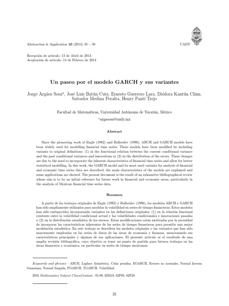 Un Paseo Por El Modelo GARCH y Sus Variantes PDF | PDF | Distribución ...