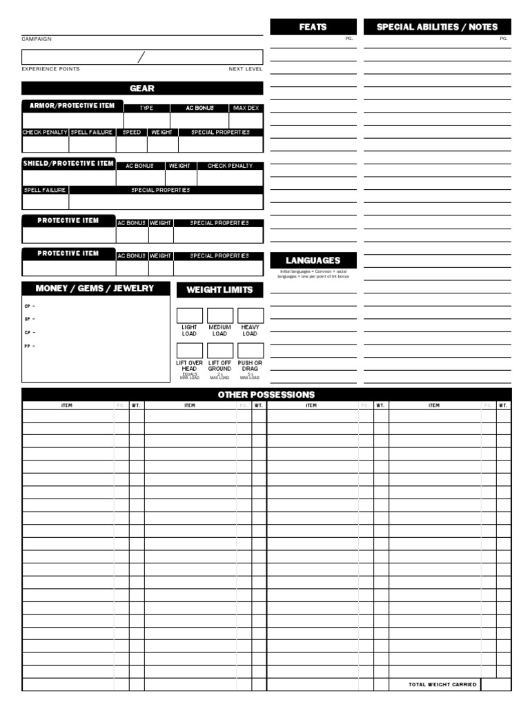 3.5 Character Sheet Page 2 Revised Ver C | PDF