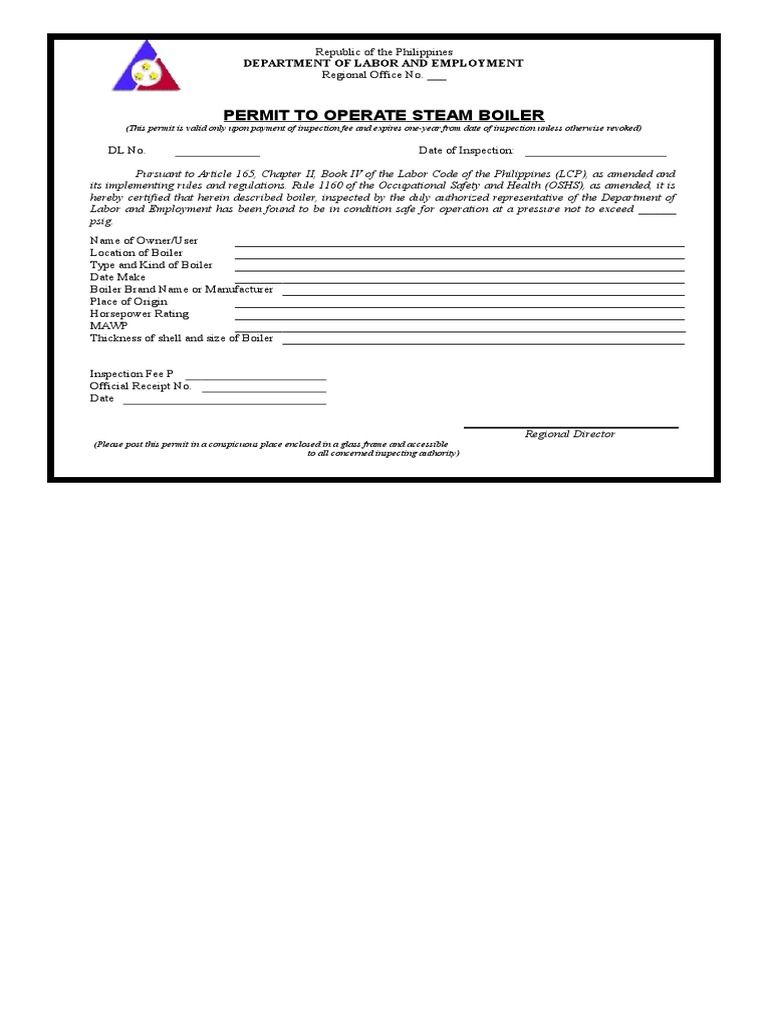 Steam Boiler Operation Permit Philippines | PDF | Finance & Money ...